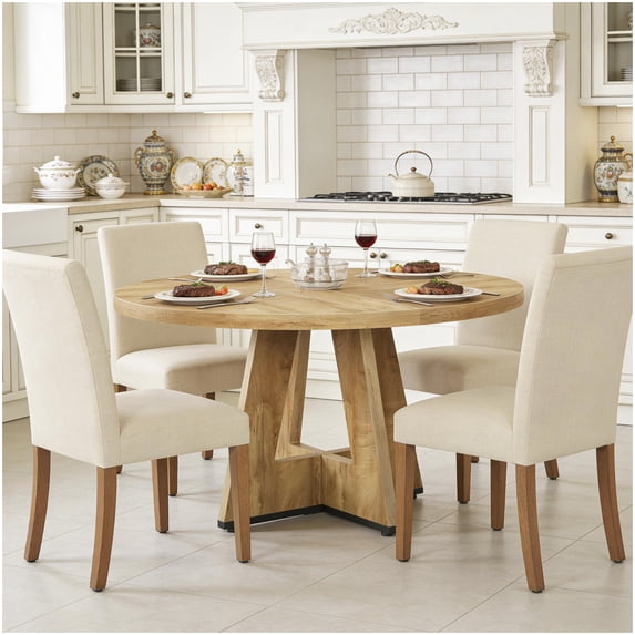 Round Dining Table Set for 4, Farmhouse Kitchen Table with Natural ...