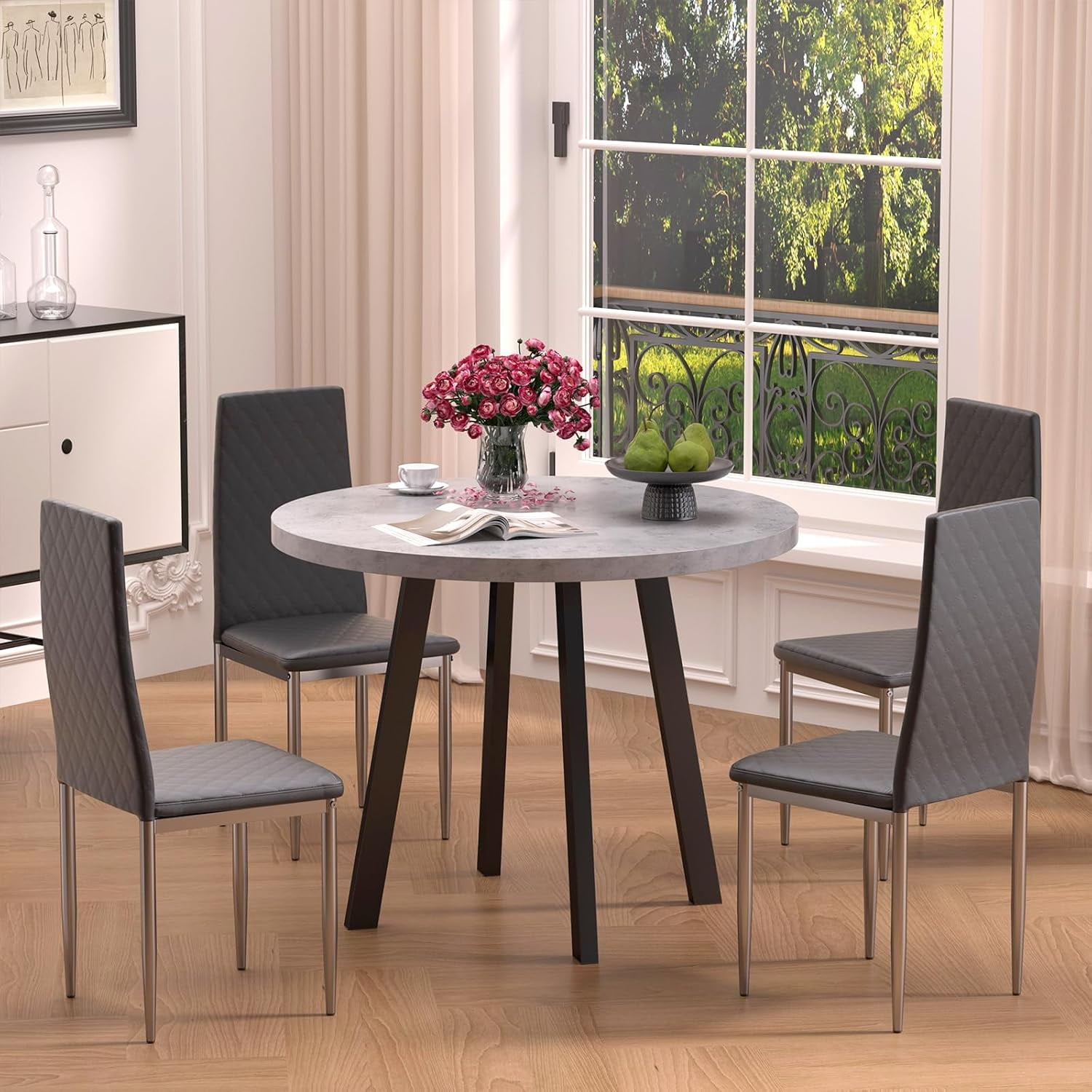 Round Dining Table Set for 4, Small Circle Dining Table Set for Kitchen ...
