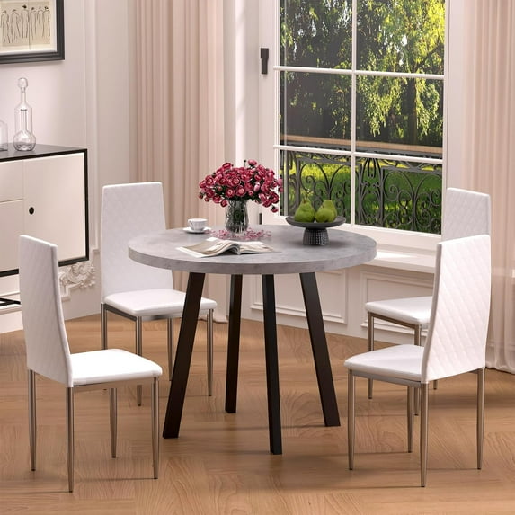 4-Piece Small Round Dining Table Set with 4 White Chairs - Circle ...