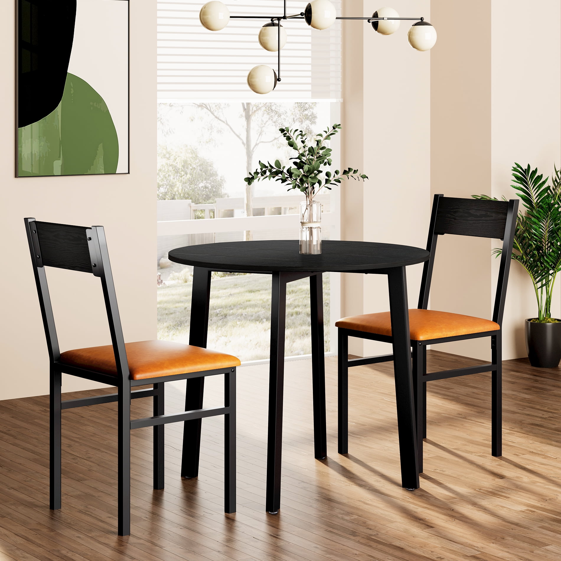 Round Dining Table Set with 2 Cushioned Chairs for Small Space, 3 Piece ...