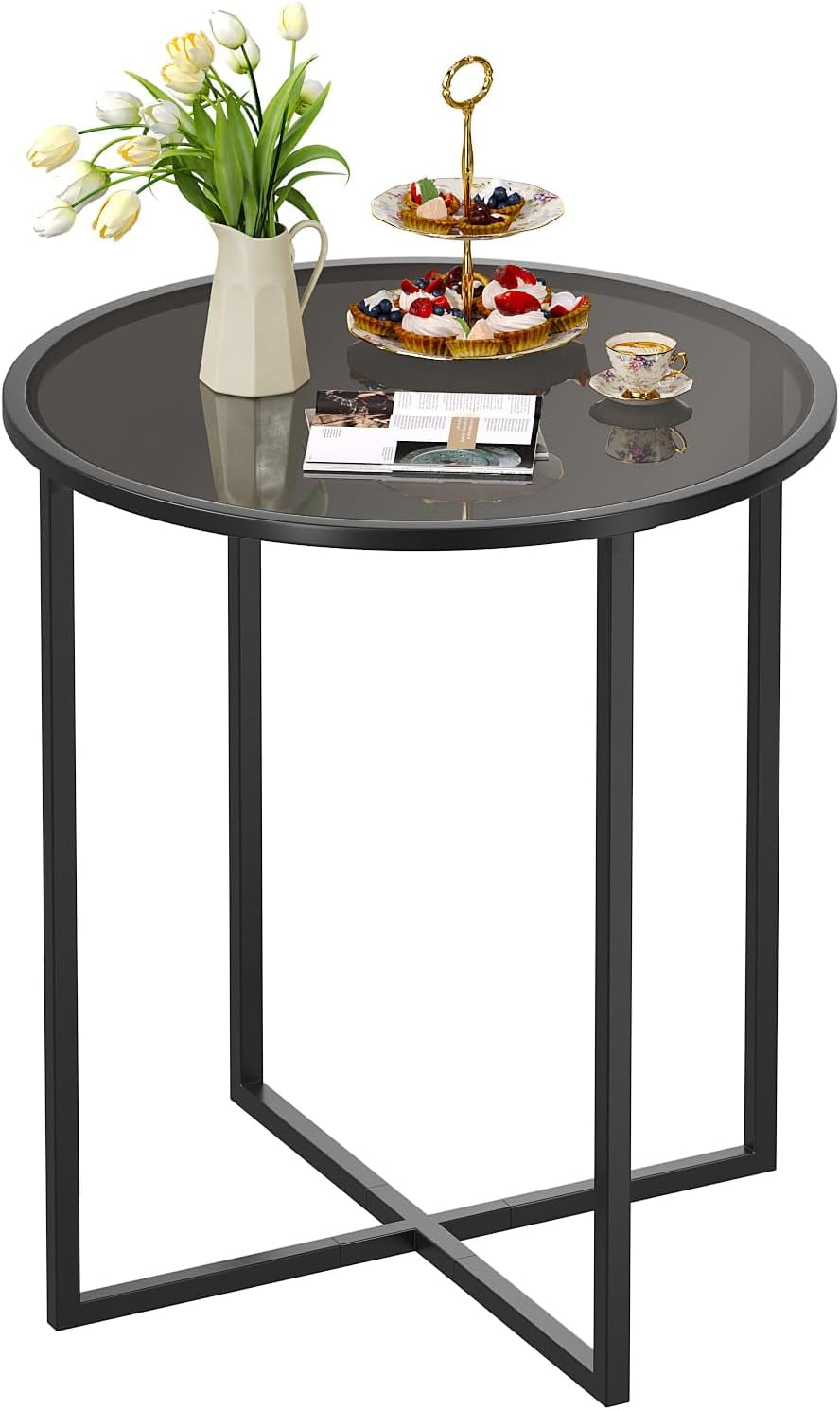 Round Dining Table Small Kitchen Table Black Glass Dining Table 26.7 ...