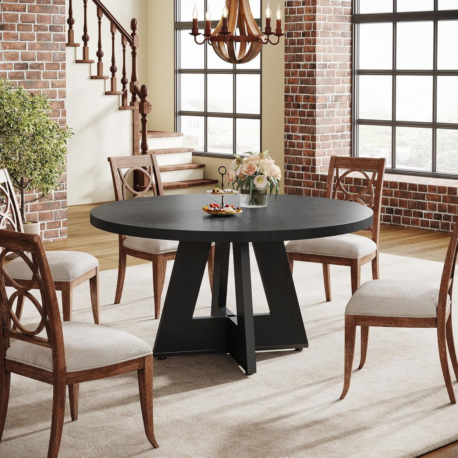 Round Dining Table Wood Kitchen Table for Dining Room, 47" Dinning Room ...