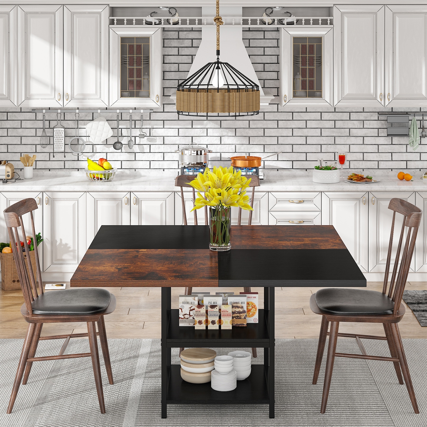 Round Dining Table for 4, 47 inch Kitchen Table Small Dinner Table with ...