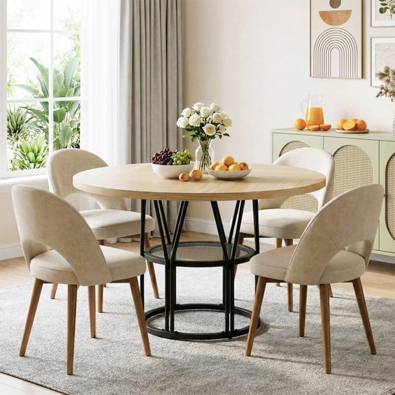 Round Dining Table for 4-6, 47 Inch Kitchen Table with Storage Shelf ...