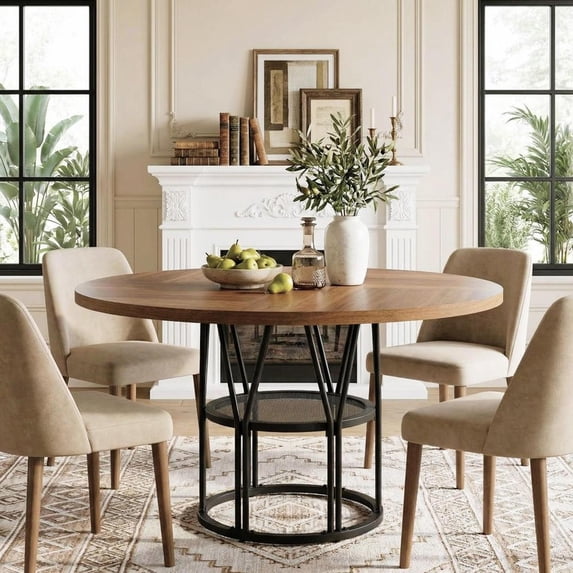 Round Dining Table for 4-6, 47 Inch Kitchen Table with Storage Shelf ...