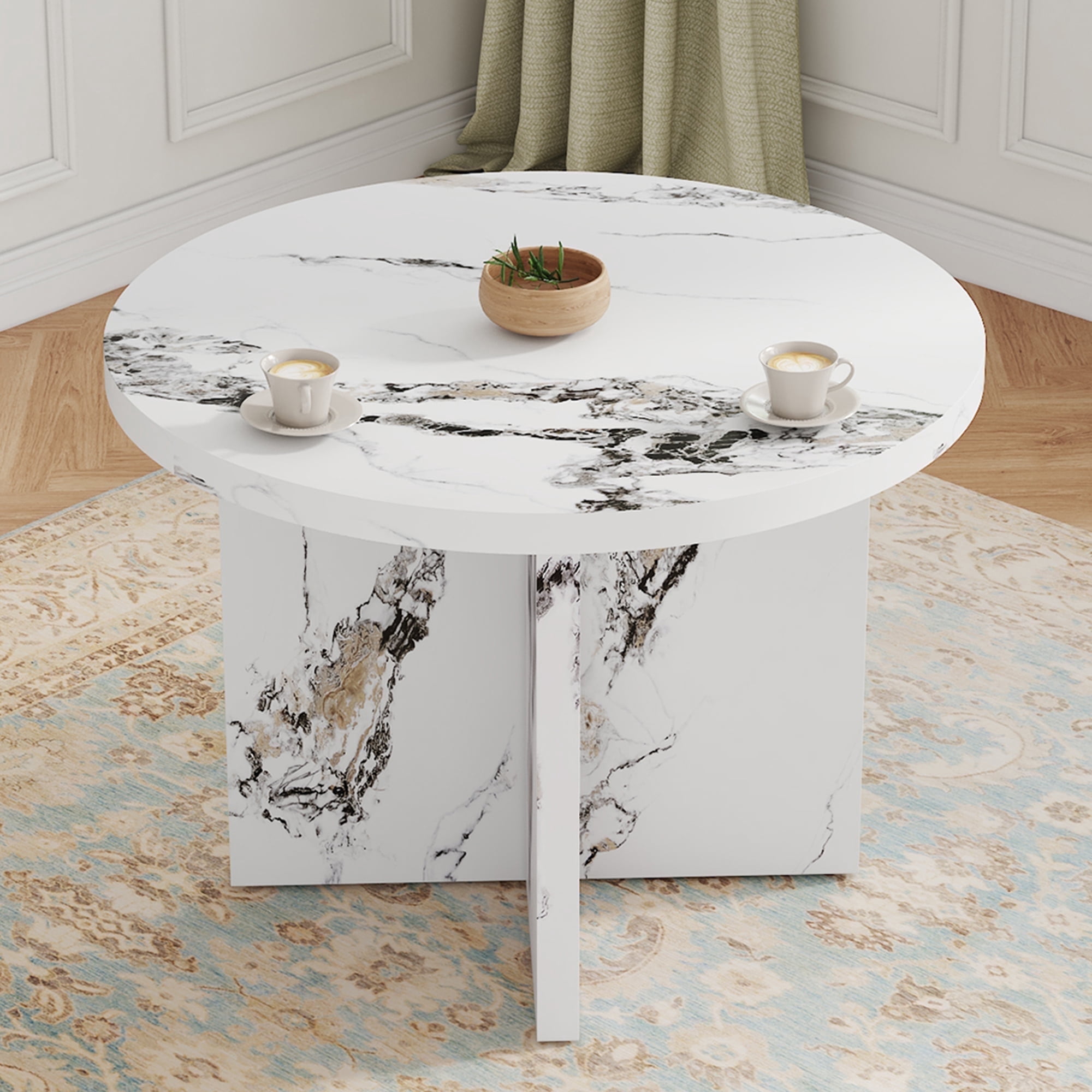 Round Dining Table for 4-6, Modern Small Kitchen Table for Cafe ...