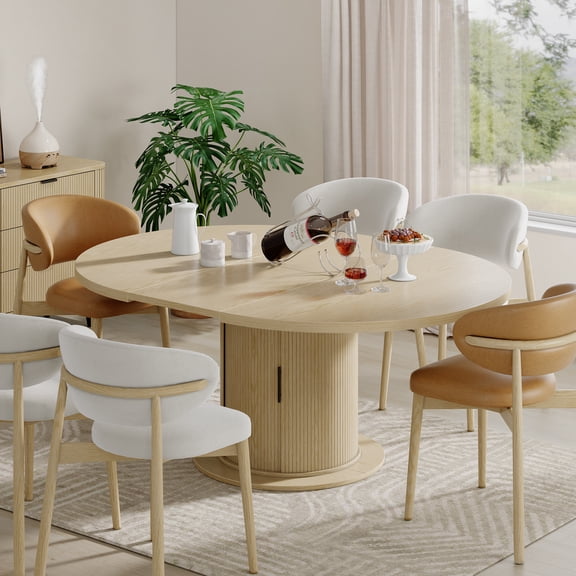 Guyou Modern Curved Edge Dining Table, 63" Solid Wood Kitchen Table ...