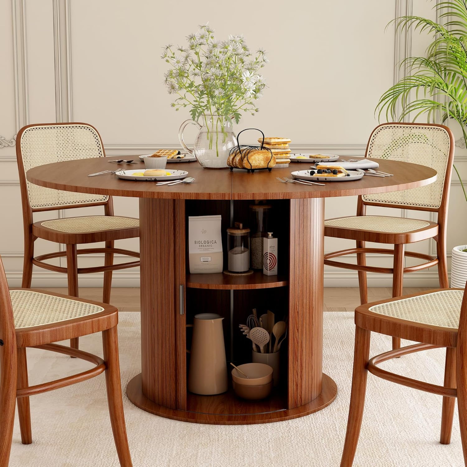 Round Dining Table for 4, Akaber 47 Inch Kitchen Table with 2-Layer ...