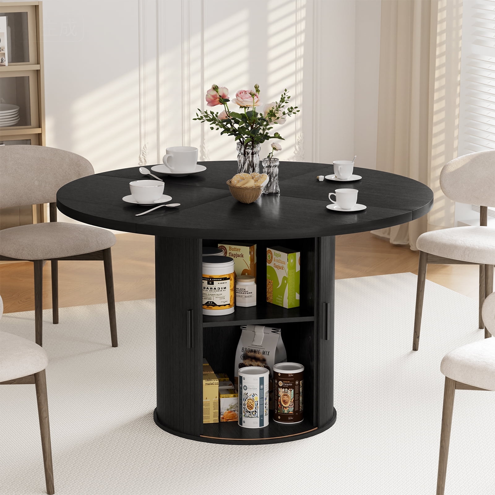 Hommpa 48" Round Dining Table with Storage,Morden Kitchen Table Wood ...