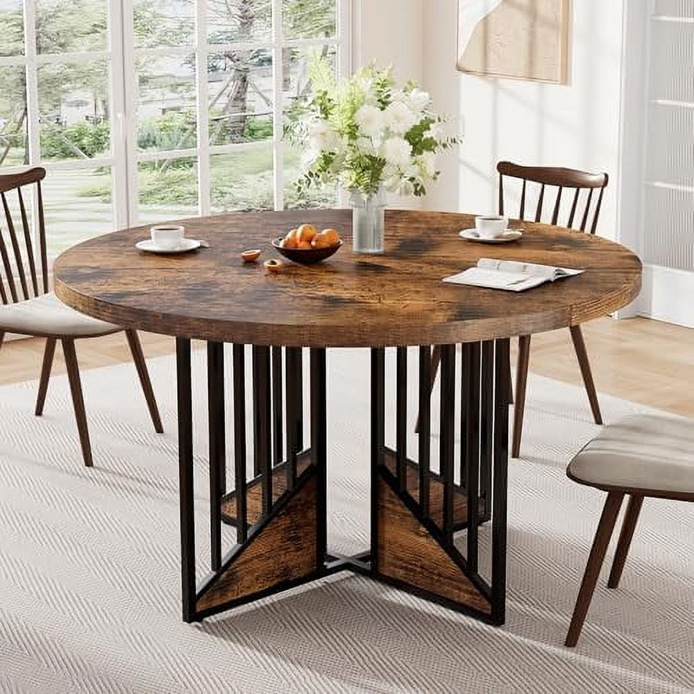 Round Dining Table for 4, Wooden Kitchen Table, Farmhouse Circle Dinner ...