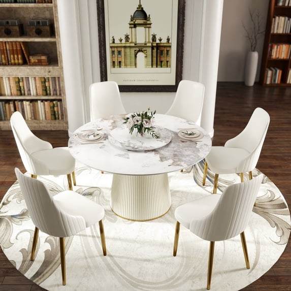 Round Dining Table for Dining Room | Can Seat 6 People, Turntable ...