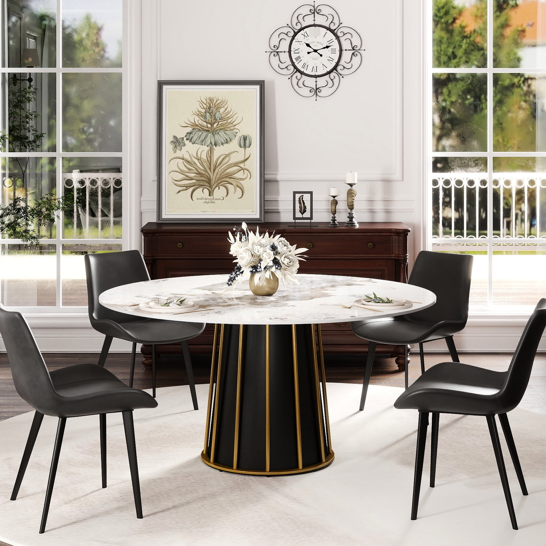 Round Dining Table for Dining Room | Seats 6 - 8 People Comfortably | Sintered Stone Top with ...