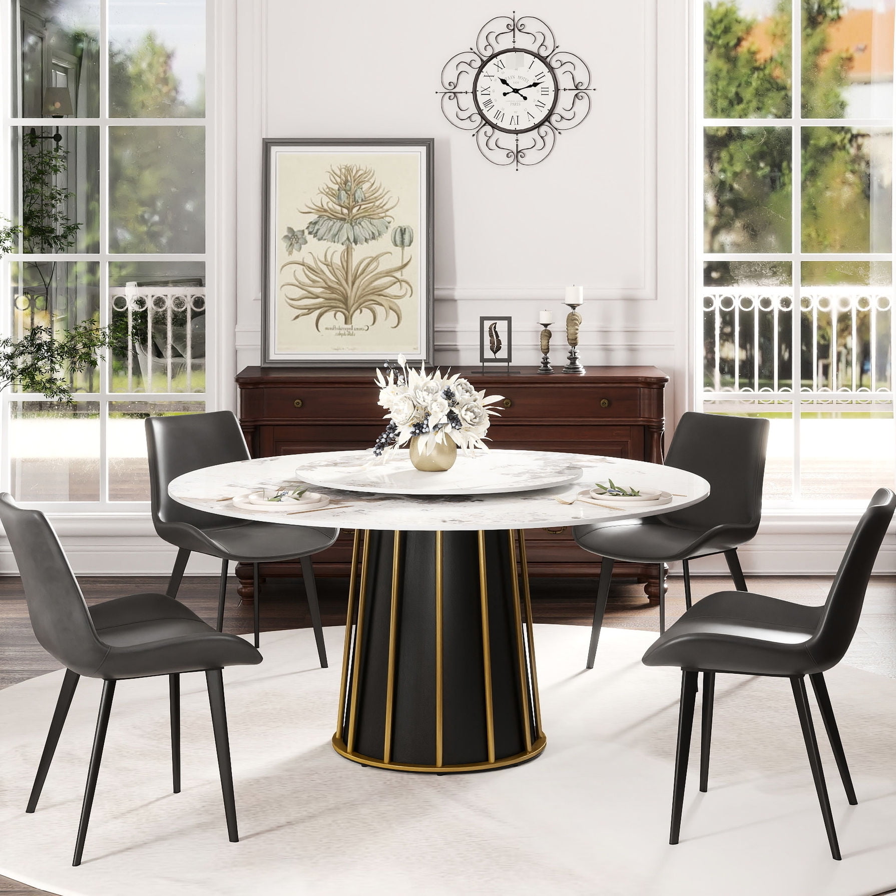 Round Dining Table for Family | Sintered Stone Turntable | Low ...