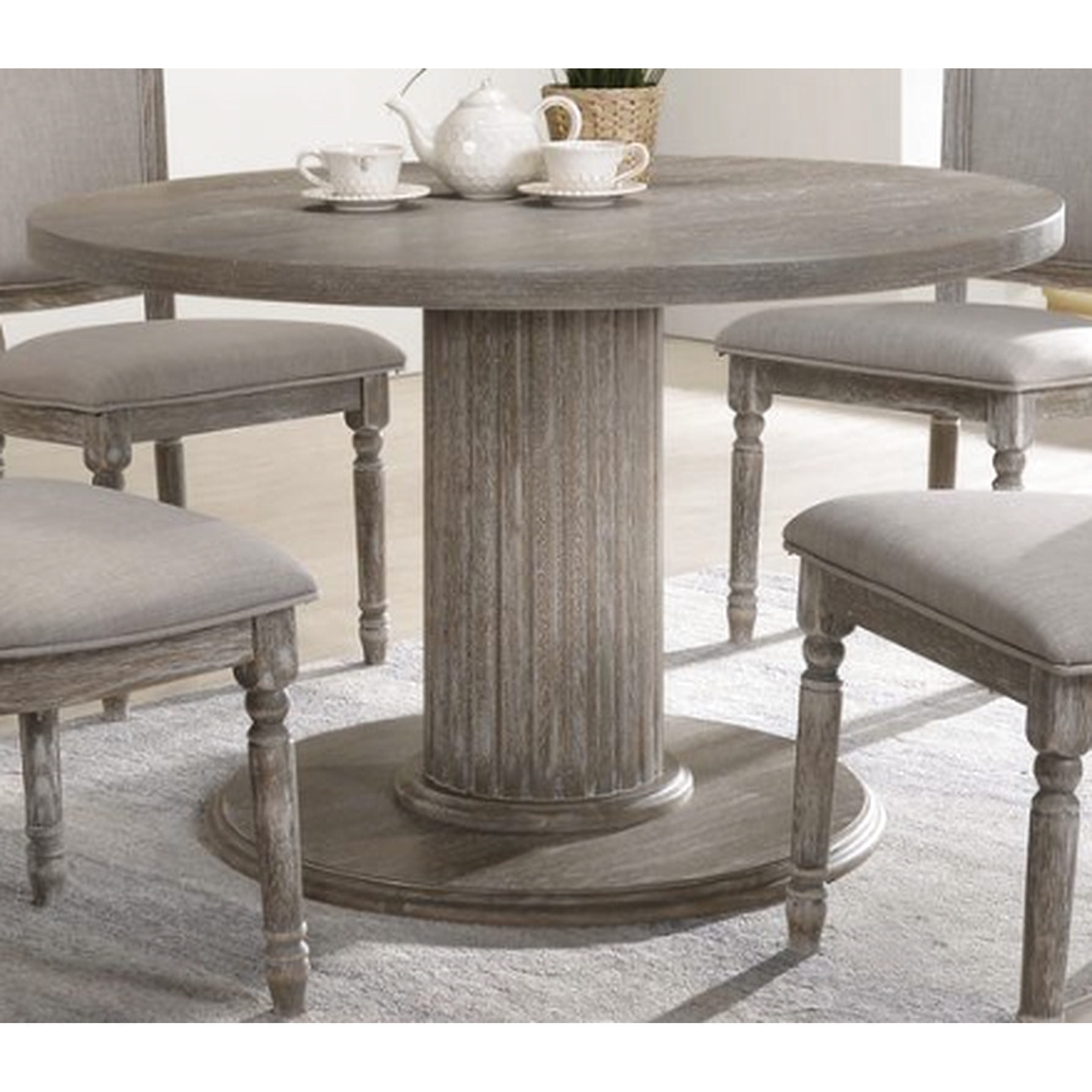 Round Dining Table for Intimate Settings | 2 - inch Thick Wood | Gray ...