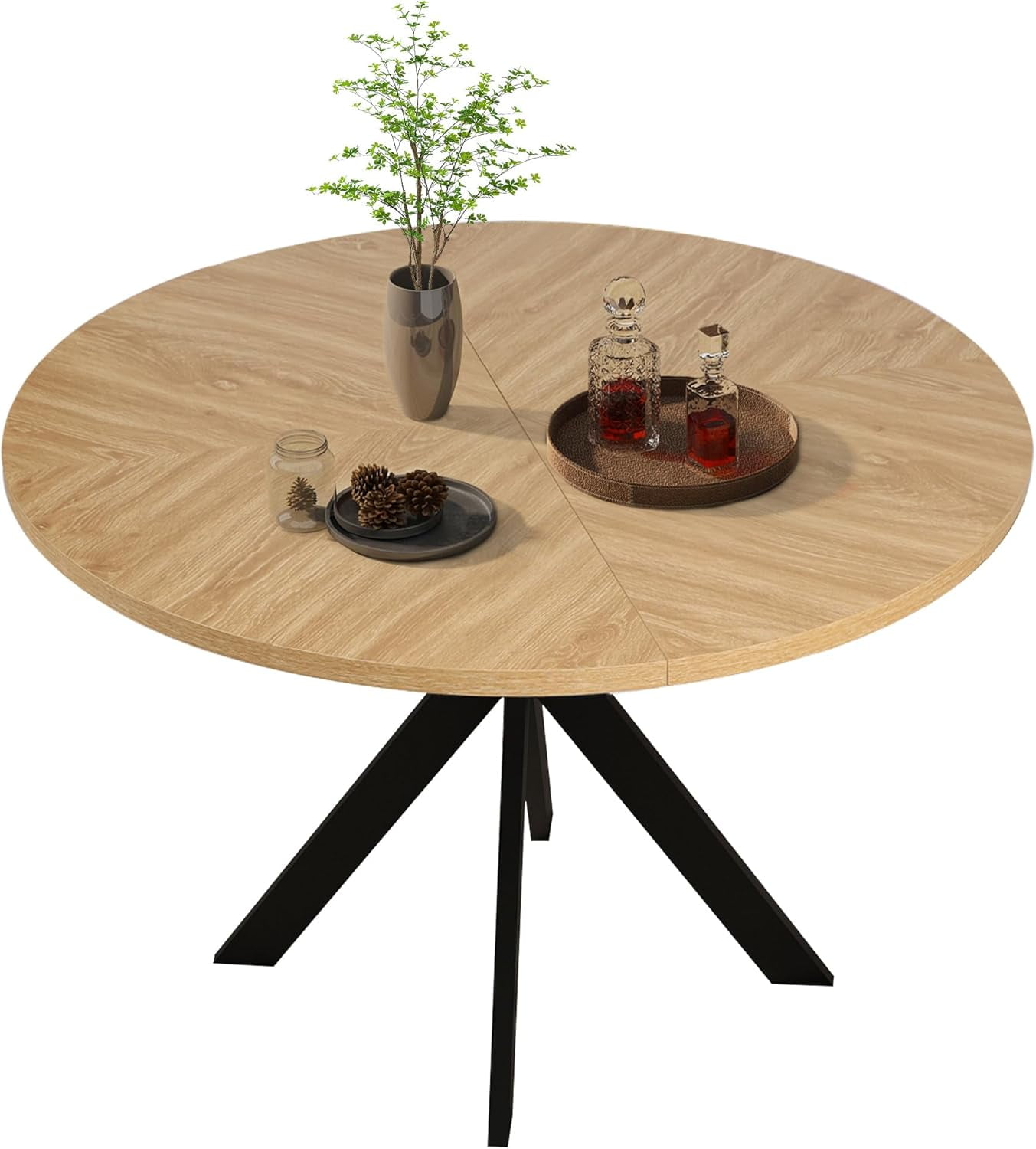 Round Dining Table for Kitchen Dining Room, Modern Circle Table with Metal Leg, Wooden Dinner ...