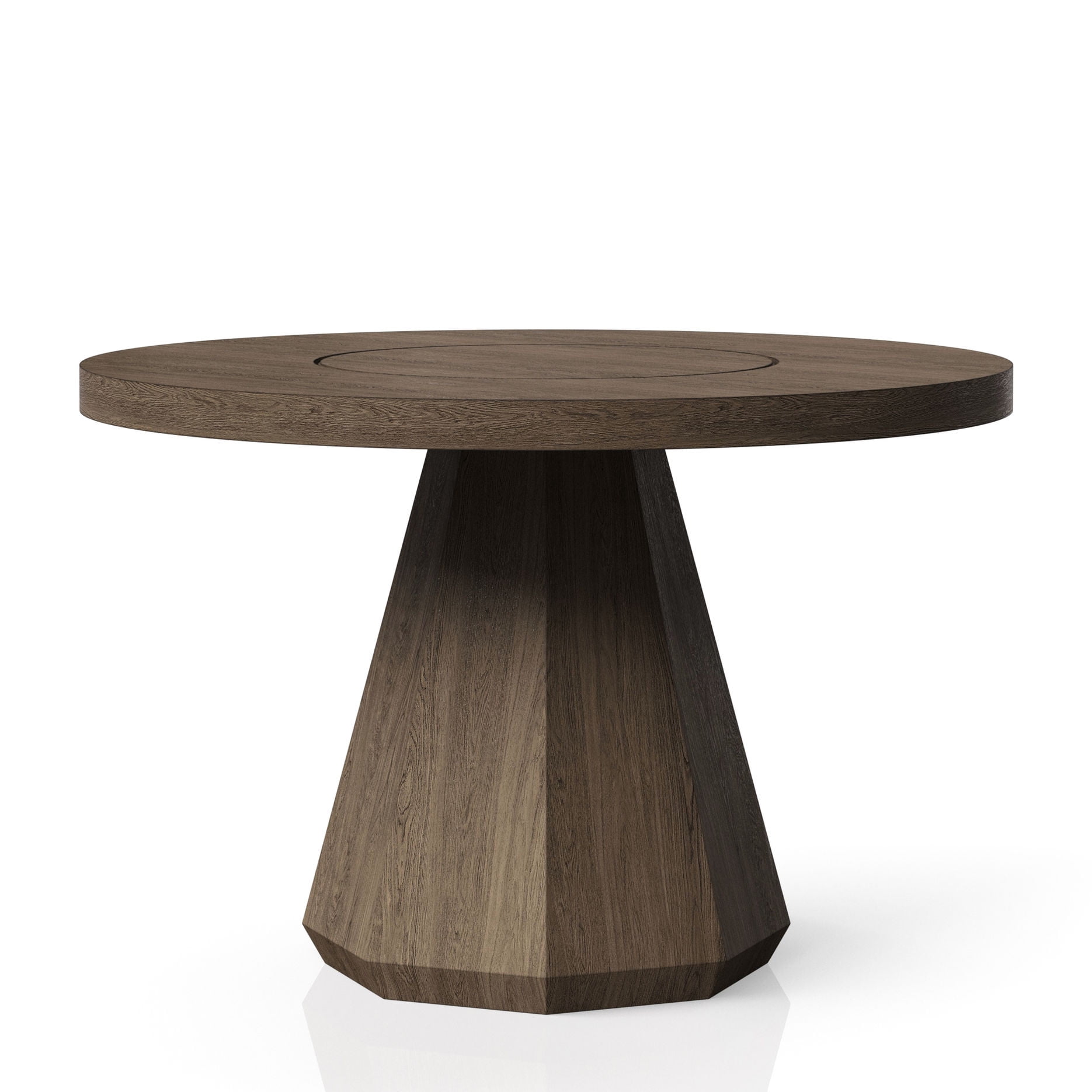 Round Dining Table with Elm Veneers / Light Brown Solid Wood+MDF for ...