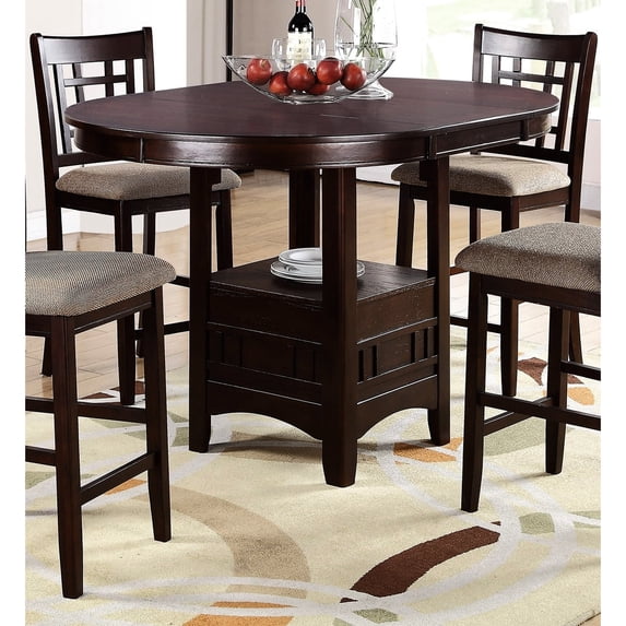 Round Dining Table with Leaf | Suitable for Dining Room, Seats Four | Solid Wood in Dark Rosy ...