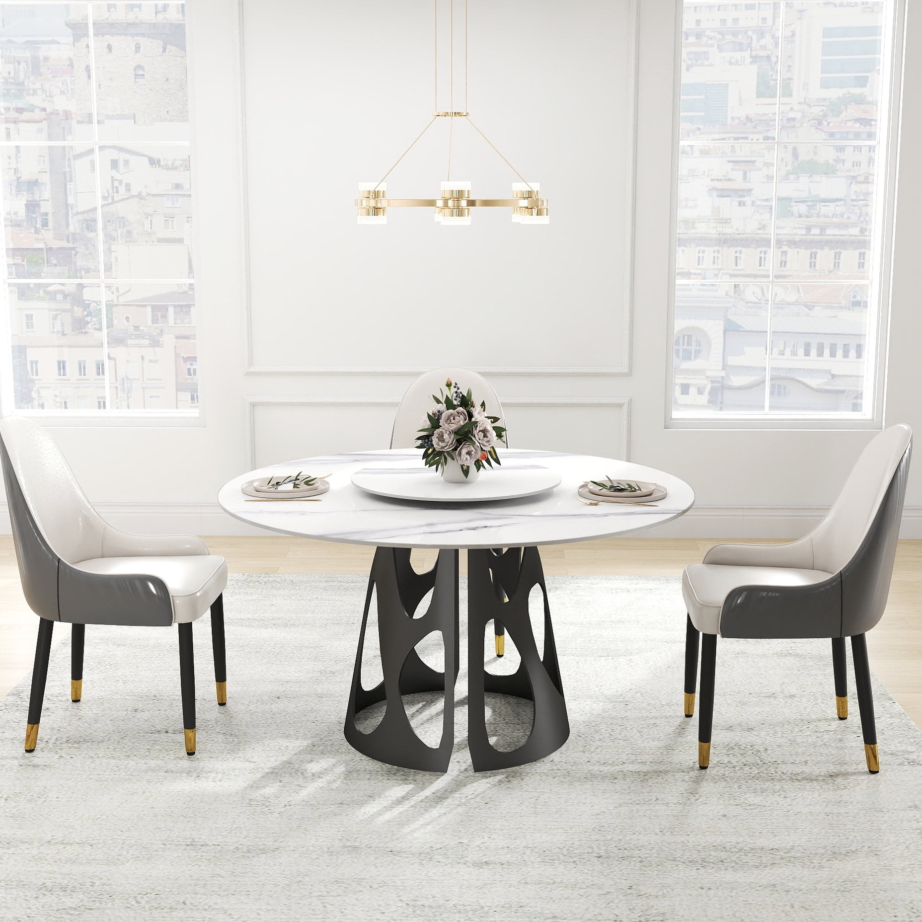 Round Dining Table with Rotating Disk | Can Seat 6 in Dining Room | Sintered Stone and Central ...