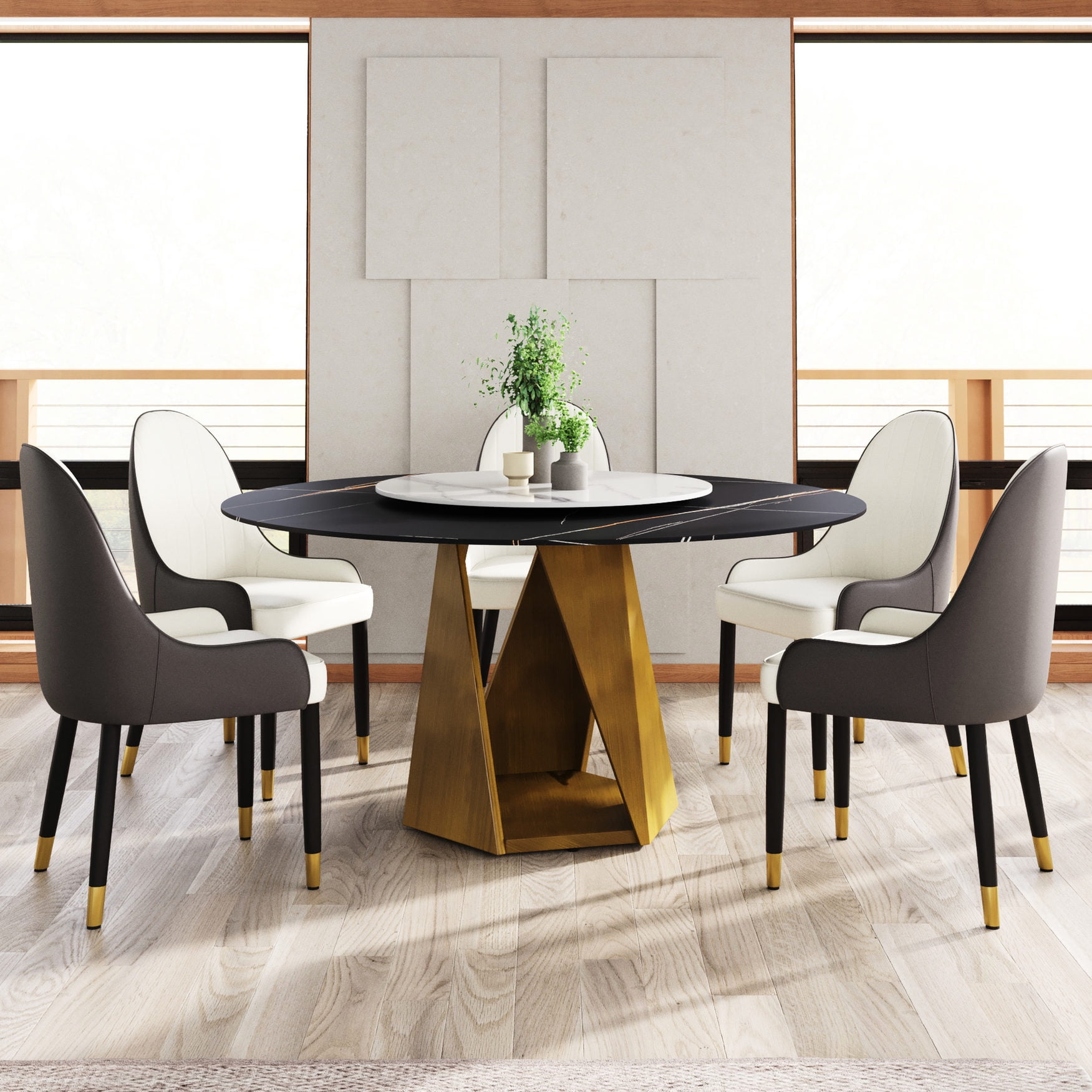 Round Dining Table with Rotating Disk - Sintered Stone Surface - Family ...