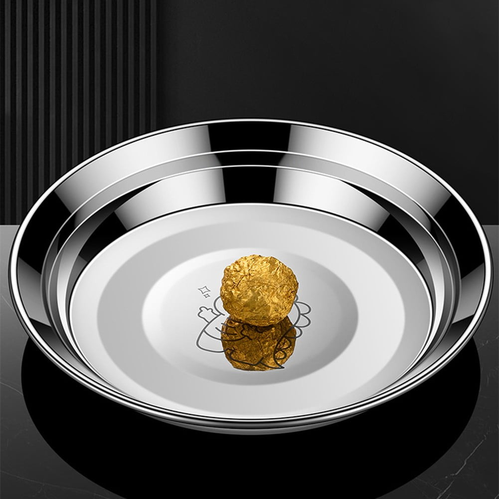 Round Dish Serving Dinner Plate Stainless Steel Grilled Meat Dessert ...