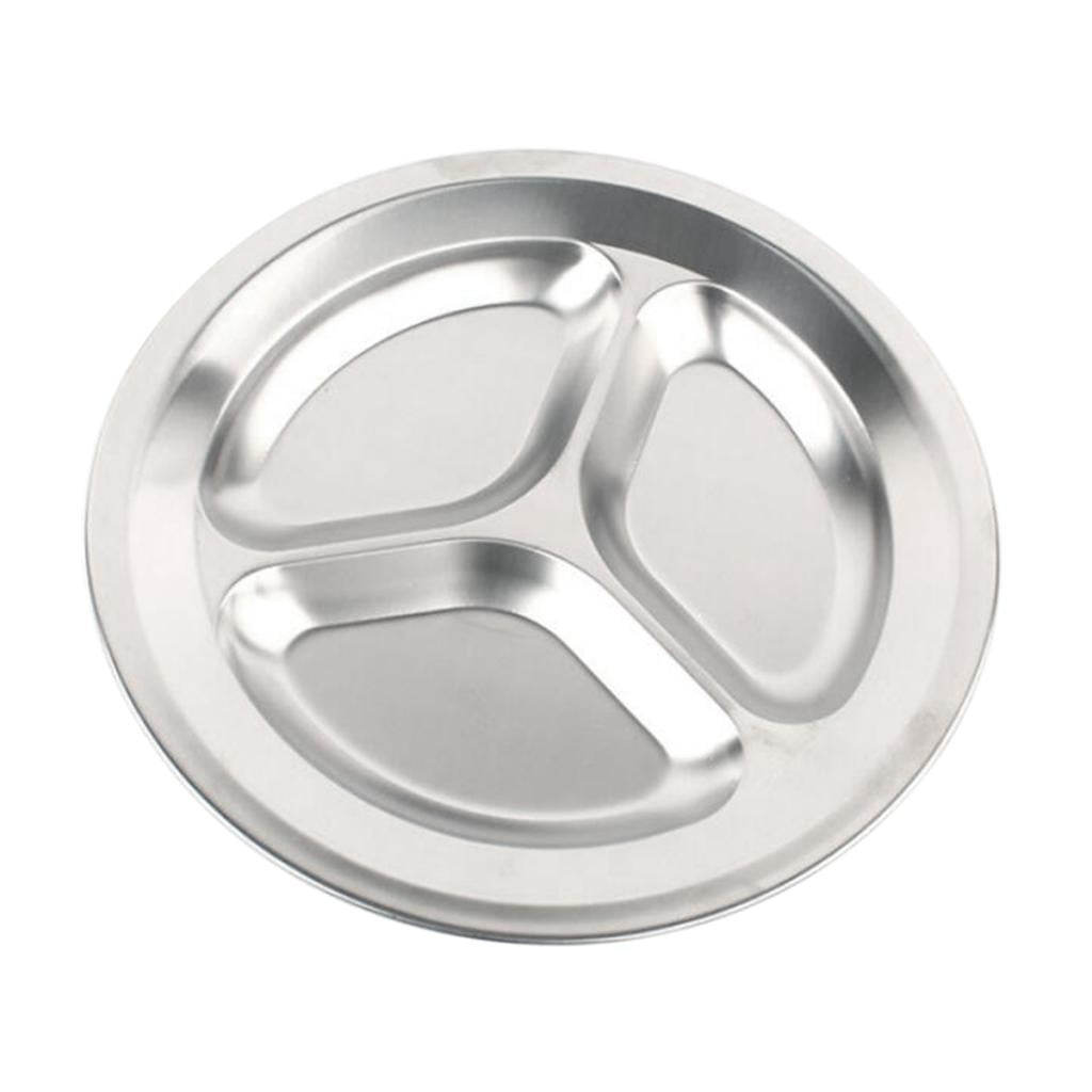 Round Divided Plate, Stainless Steel Mess Trays 8.3 Inch 3 Sections ...