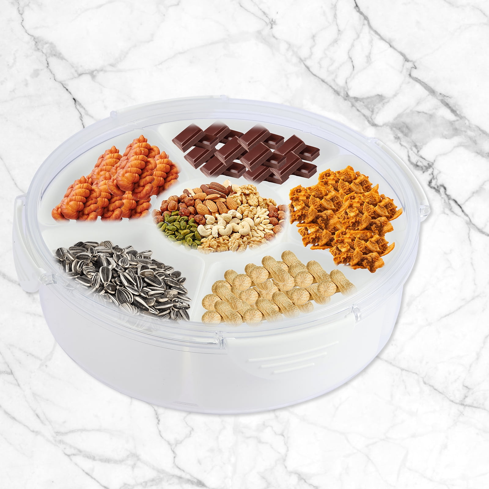 Round Divided Serving Tray with Clear Lid 6/4 Compartments Divided ...