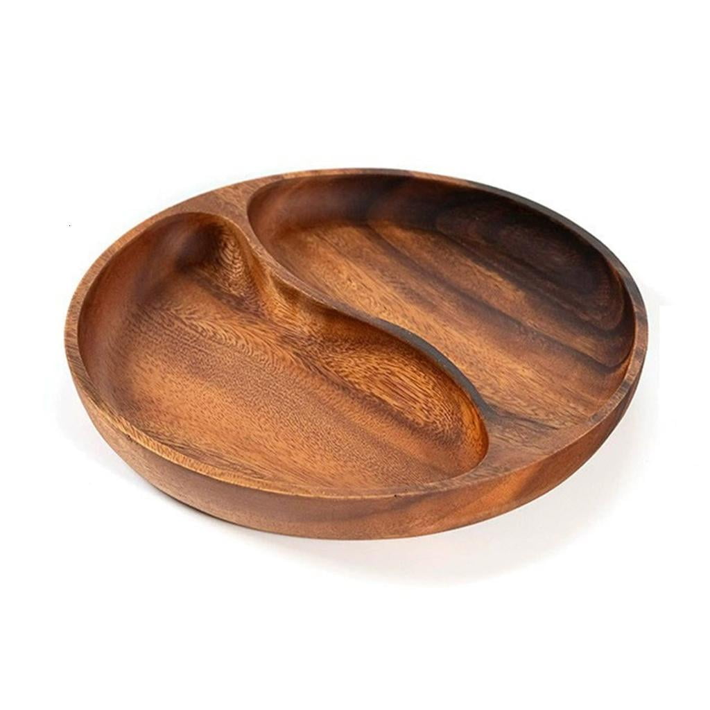 Round Divided Servings Tray Wood Nut Holder Serving Dishes Dried Fruit ...
