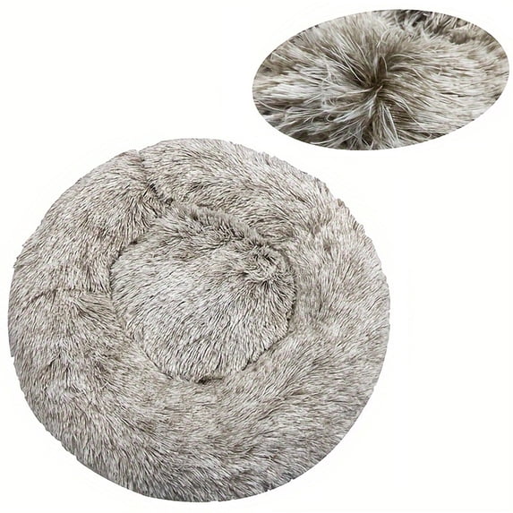 Round Dog Bed Winter Warm Cat Bed Plush Basket for Dog Washable Pet Bed ...