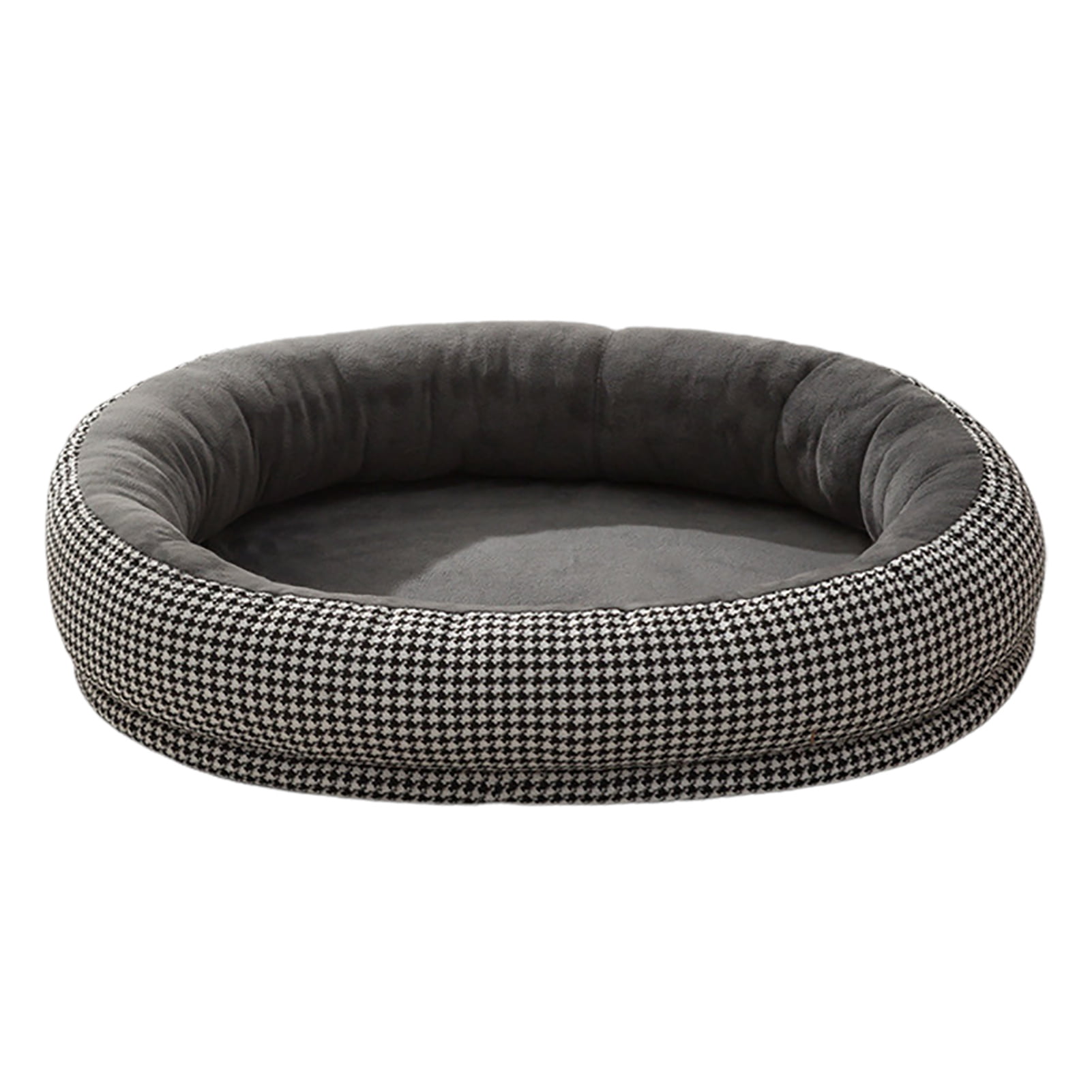 Round Donut Dog Bed - Anti-Slip Bottom, Raised Edge, Fluffy Calming Pet ...