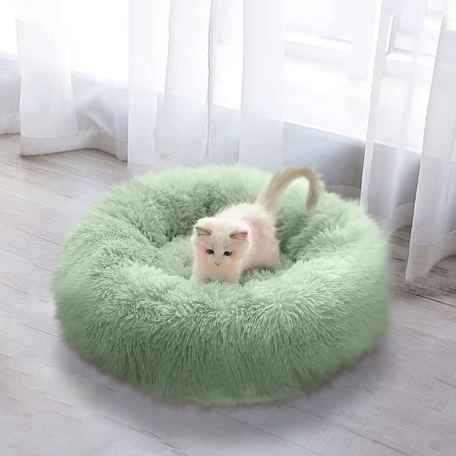 Round Donut Dog Bed for Medium Dogs, Washable Calming Dog Bed Cuddler ...