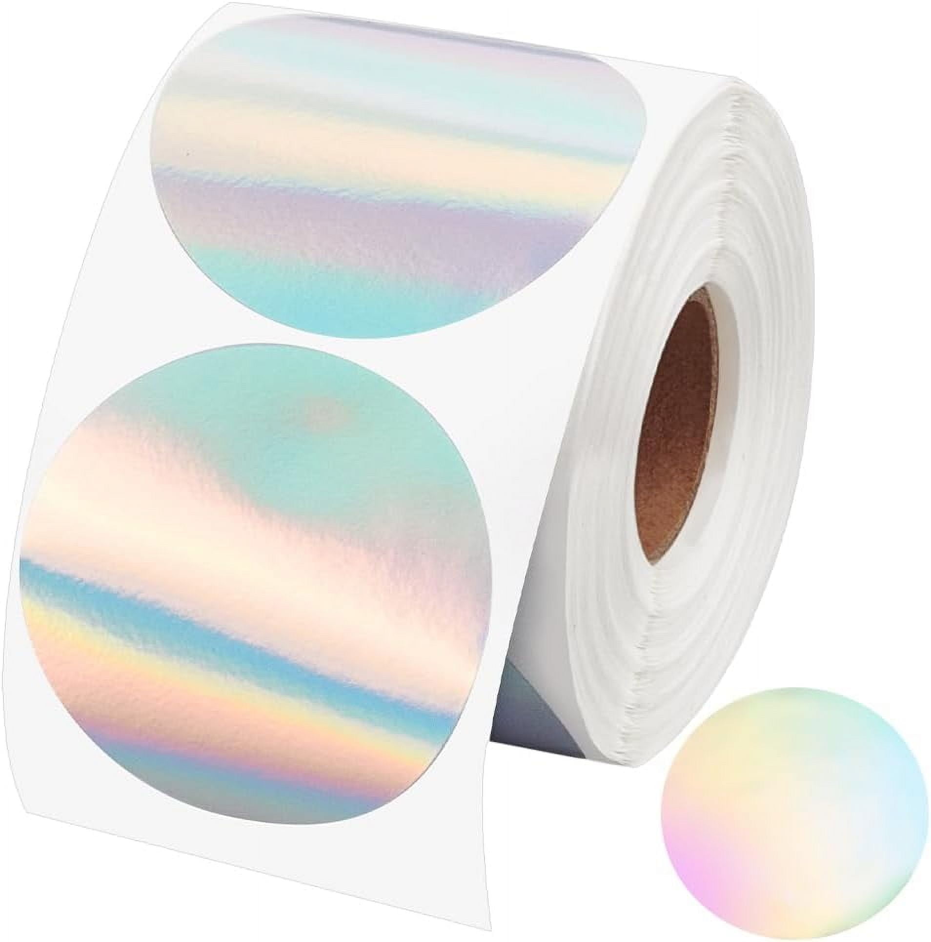 Round Dot Paper Holographic Thermal Printable Label Stickers Circle Rainbow Glitter Self ...