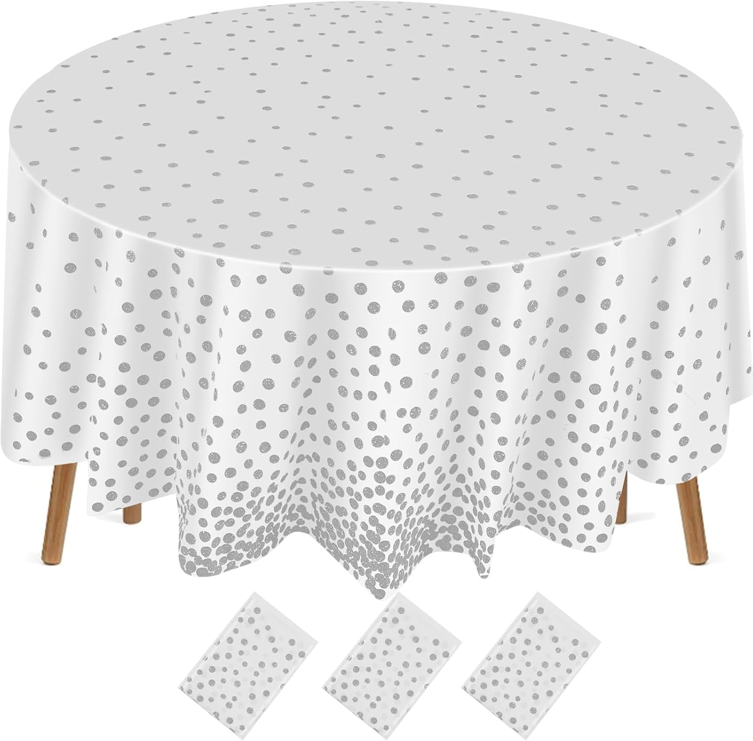 Round Dot Tablecloth 84 Inch Plastic Table Cover Dots Confetti ...