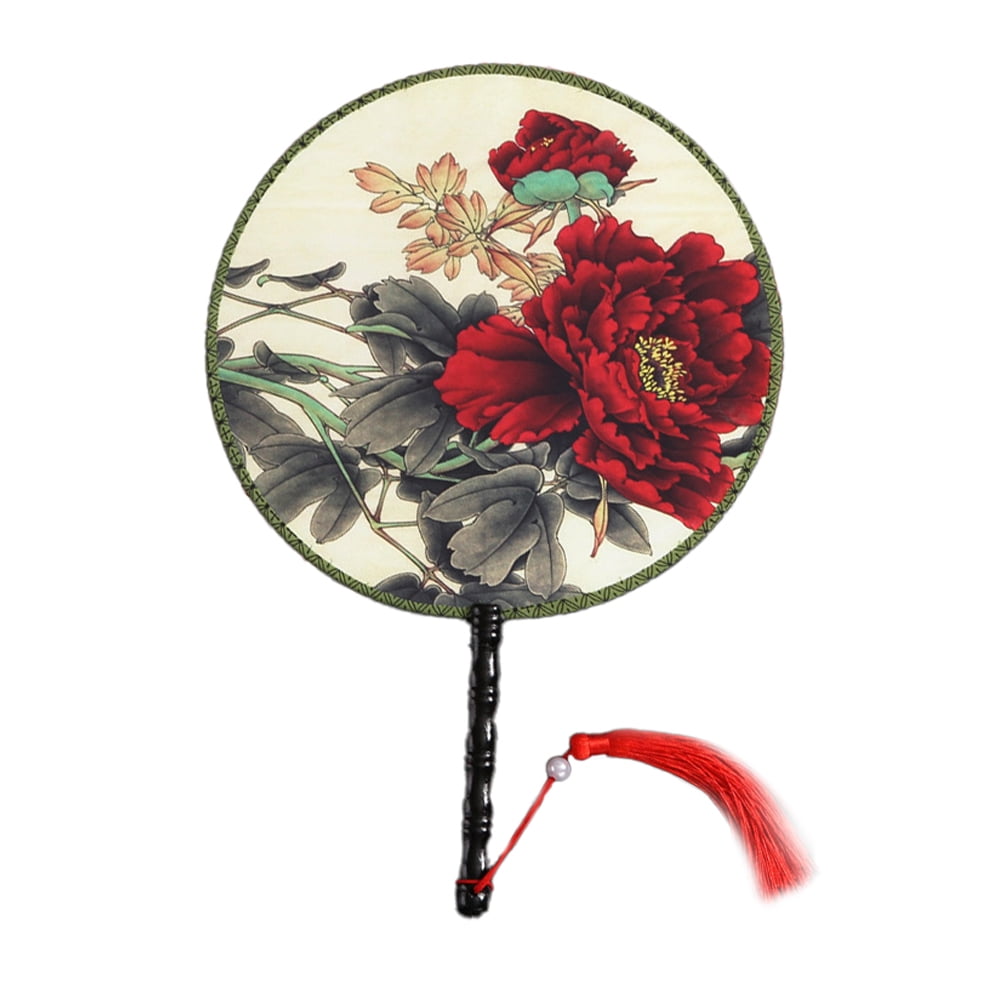 Round Double-Sided Pattern Chinese Ancient Hand Fan Classic Palace ...