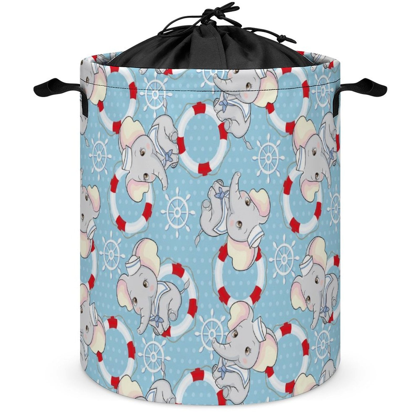 Round Drawstring Laundry Basket Baby Elephant Laundry Hamper with ...