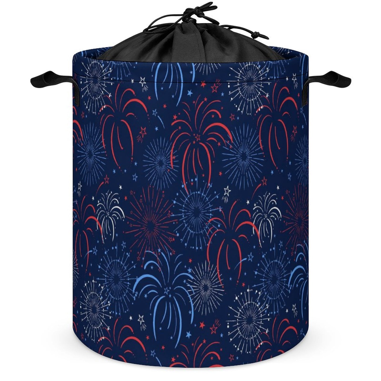 Round Drawstring Laundry Basket Blue Firework Laundry Hamper with ...