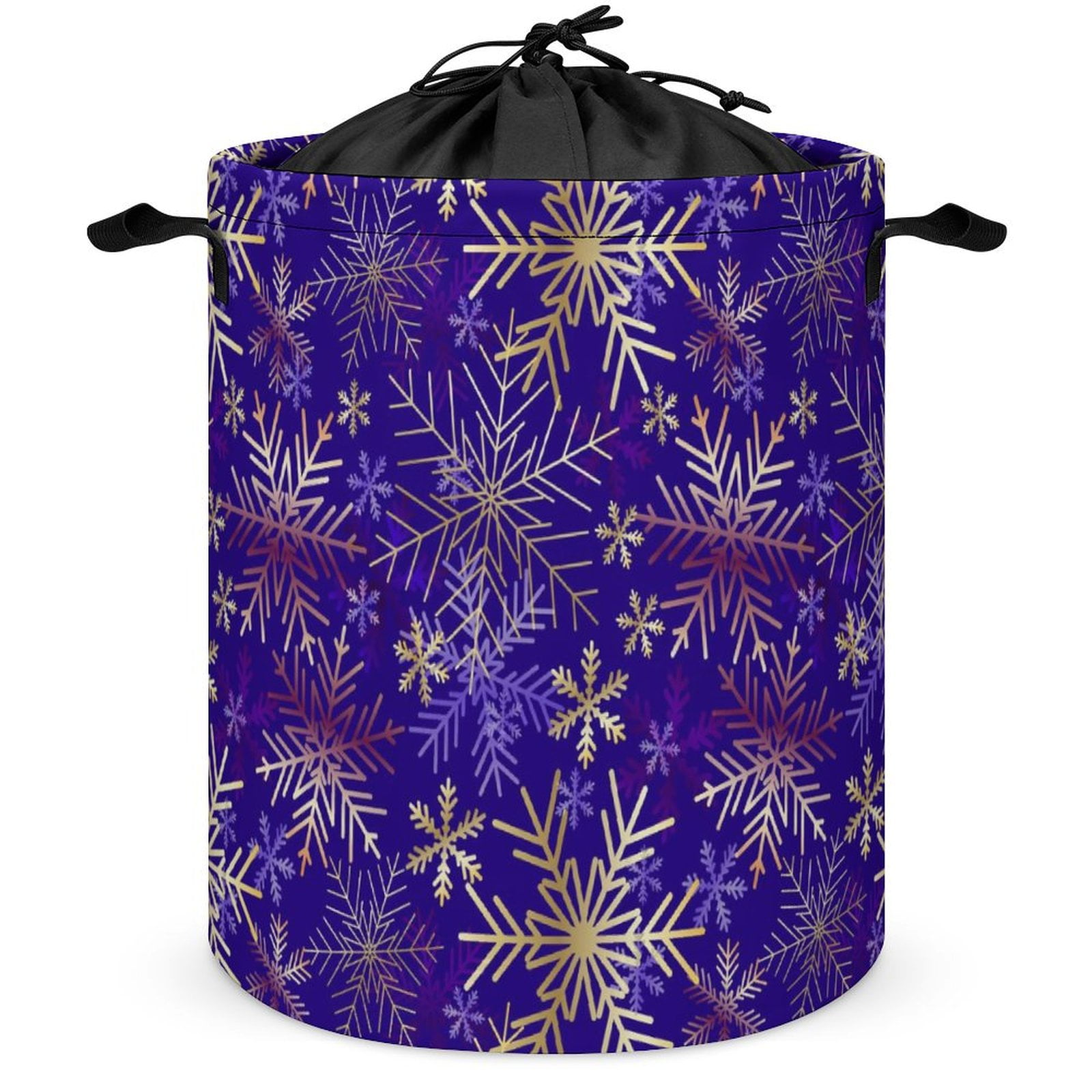 Round Drawstring Laundry Basket Blue Purple Snowflake Laundry Hamper ...