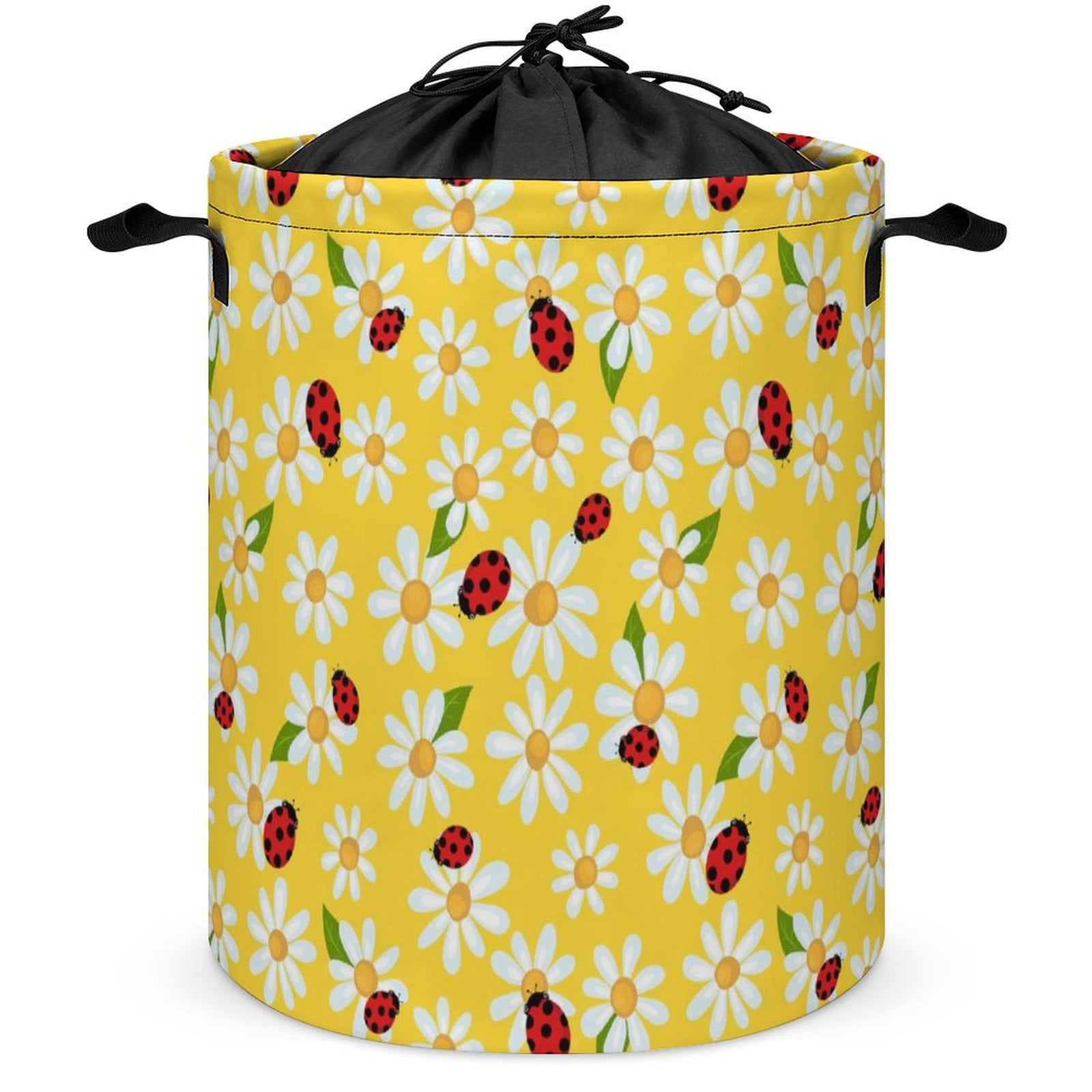 Round Drawstring Laundry Basket Chamomile And Ladybug Laundry Hamper ...