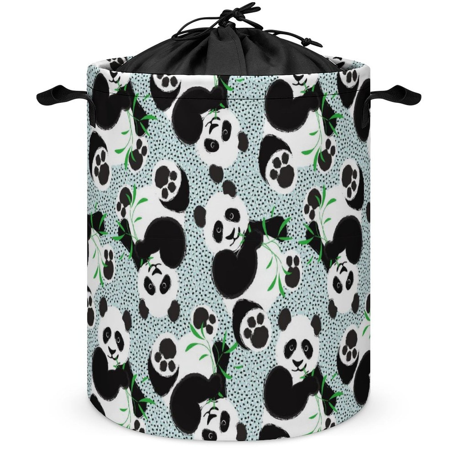 Round Drawstring Laundry Basket Panda And Eucalyptus Laundry Hamper ...