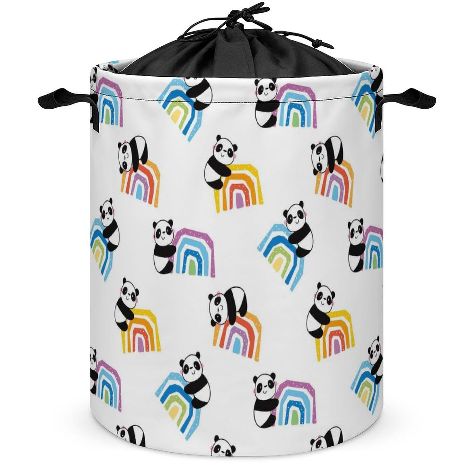 Round Drawstring Laundry Basket Panda And Rainbow Laundry Hamper with ...