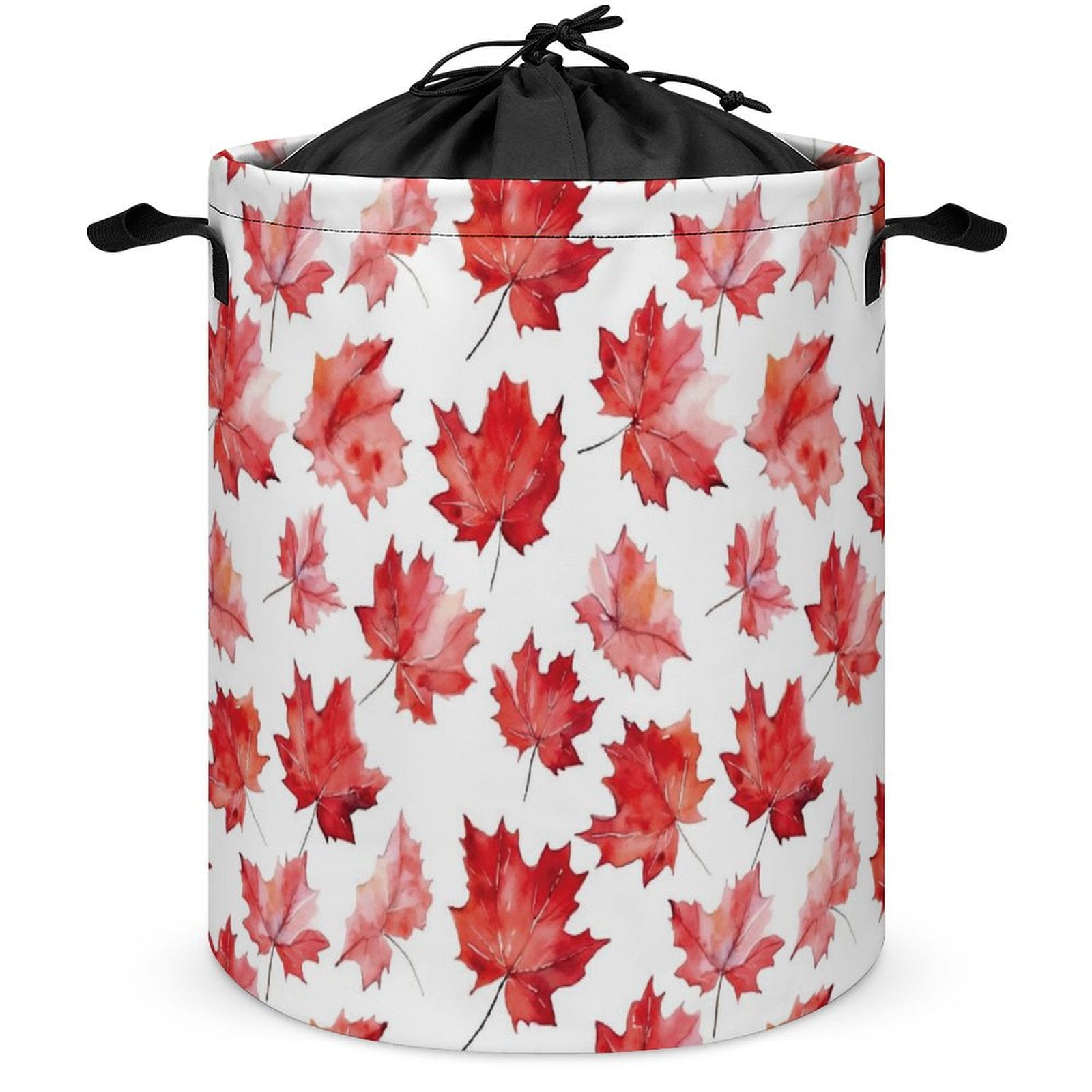 Round Drawstring Laundry Basket Realistic Maple Leaf Laundry Hamper ...