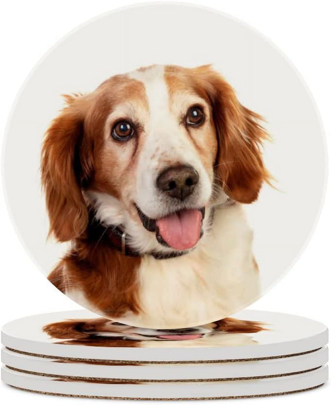 Round Drink Coasters, 4 Pcs Beautiful Portraits of Dog on White ...
