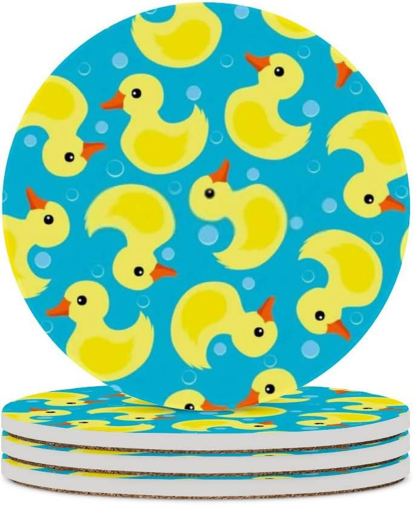 Round Drink Coasters, 4 Pcs Cute Yellow Ducks Absorbent Ceramic Coaster ...