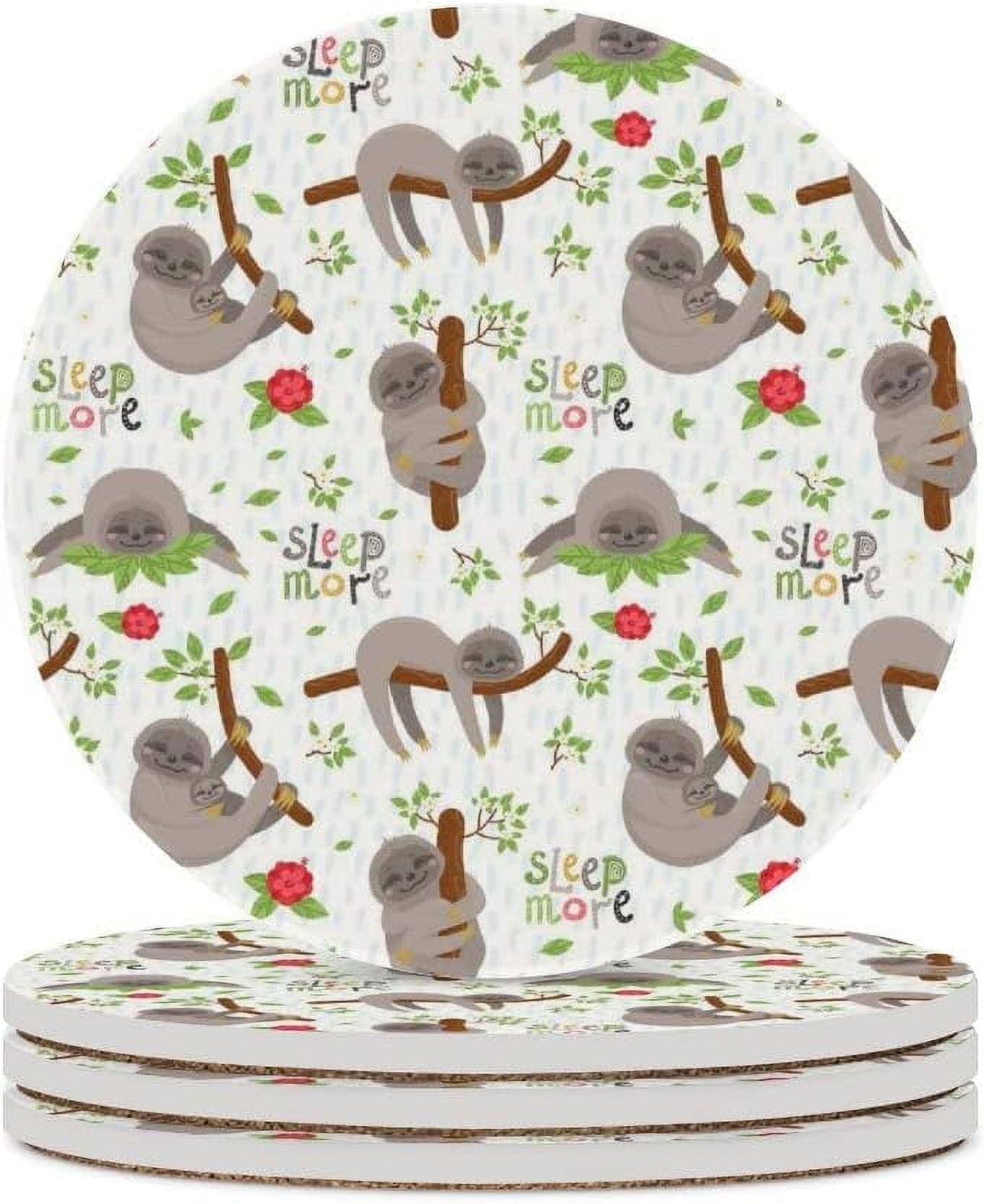 Round Drink Coasters, 6 Pcs Cute Sloths Sleeping Absorbent Ceramic ...