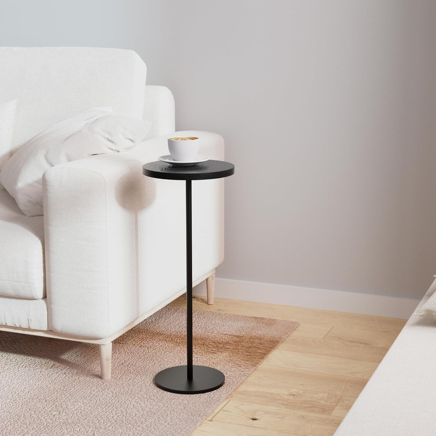 Round Drink Table Black Side Table, Modern End Table Small Pedestal ...