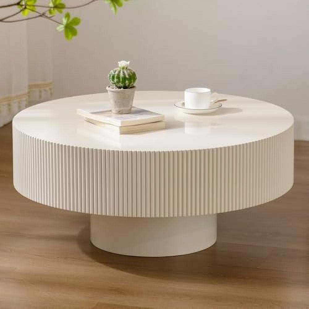 Round Drum Coffee Table White Round Fluted Coffee Table Wood Circle ...