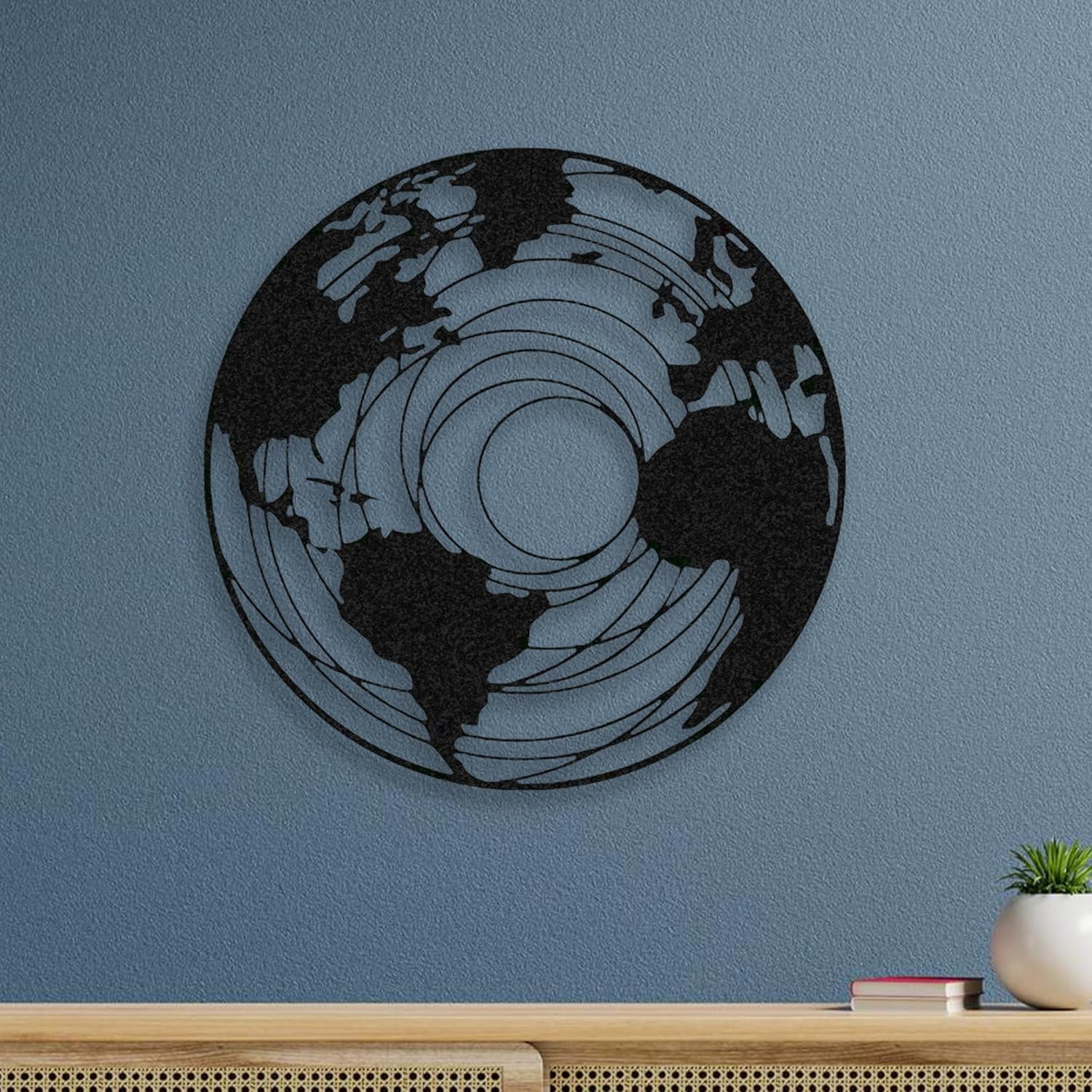Round Earth Metal Wall Art, Modern Geometric World Map Wall Sculpture ...