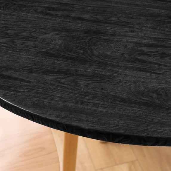 Round Elastic-Edged PVC Tablecloth, Flannel Lining, Waterproof Wipeable ...