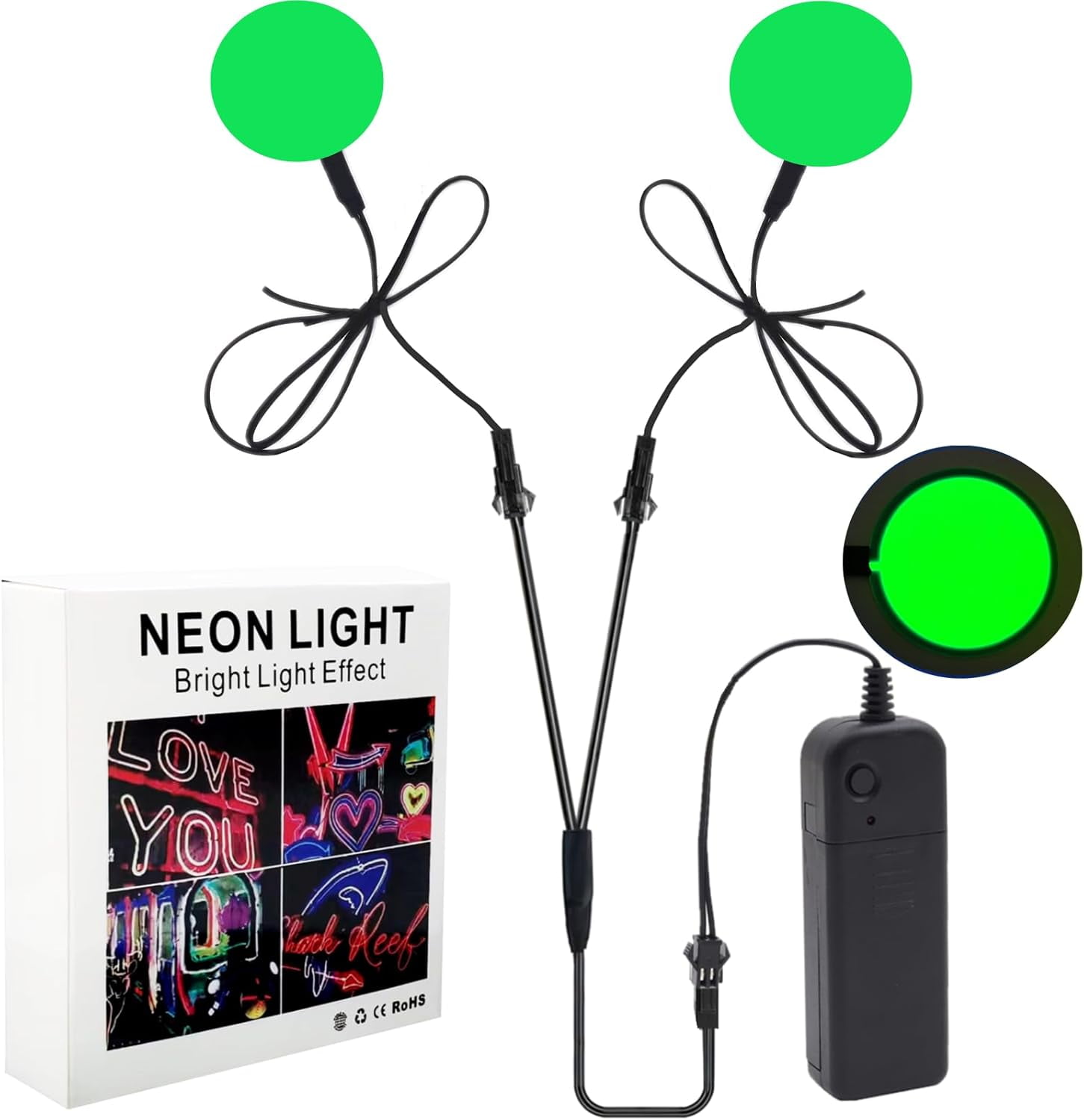 Round Electroluminescent EL Panels Neon Lights with Battery Case, Green ...
