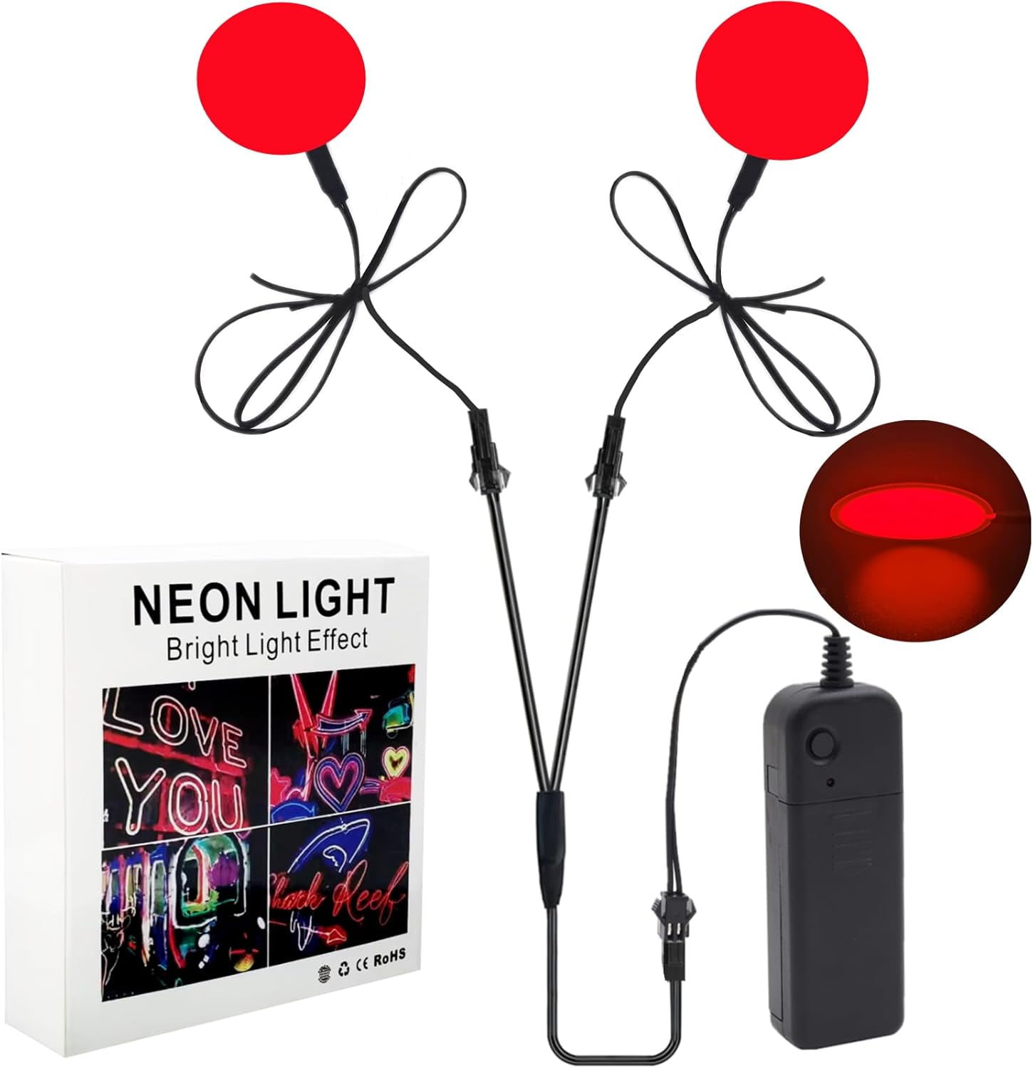 Round Electroluminescent EL Panels Neon Lights with Battery Case, Red ...