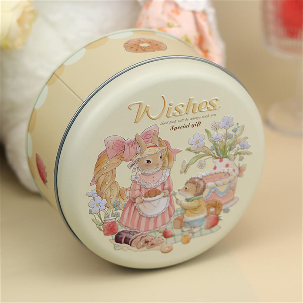 Round Empty Tin Box Cartoon Rabbit Metal Storage Box Candy Boxes ...